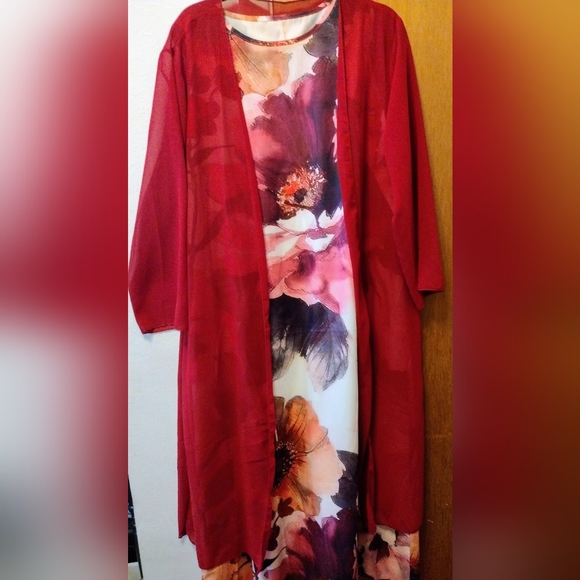 noracora | Dresses | Nora Cora Burgundy Two Piece Floral Maxi W Sheer ...